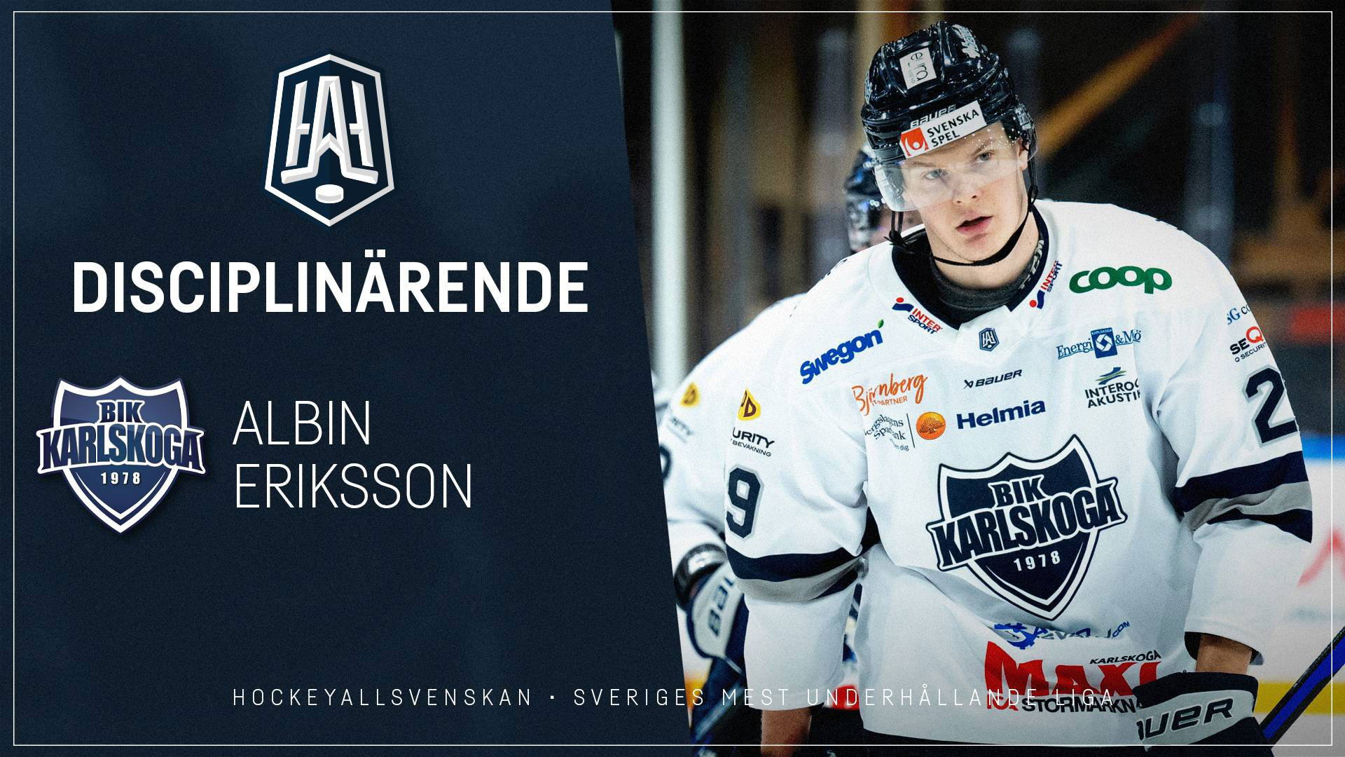 Beslut: Albin Eriksson stängs av två matcher | Hockeyallsvenskan